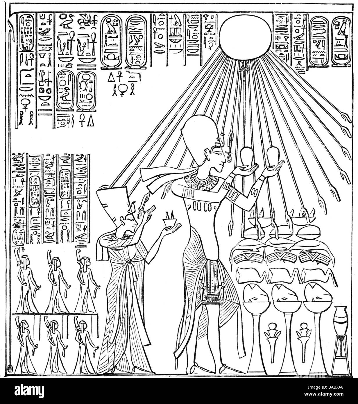 Akhenaten and his family Banque d'images noir et blanc - Alamy