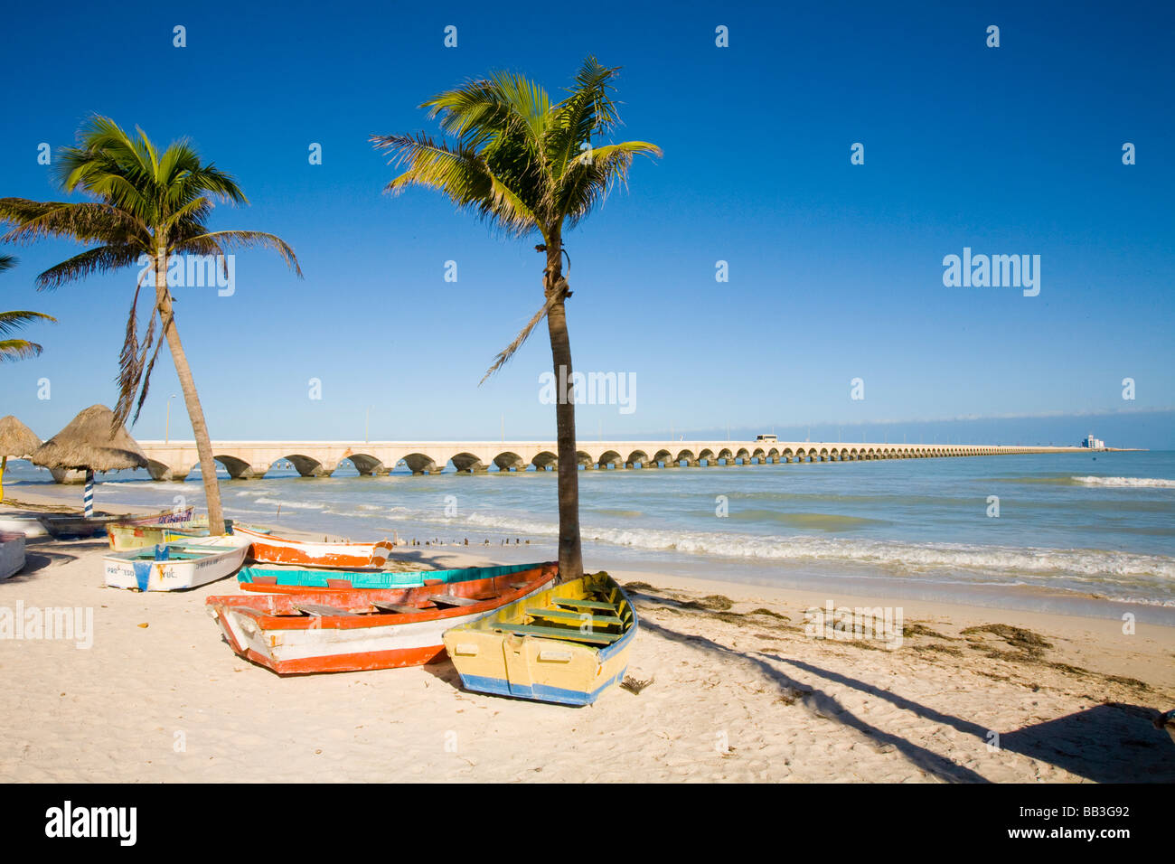 Amérique du Nord, Mexique, Yucatan, Progreso. La plage de Progreso avec ...