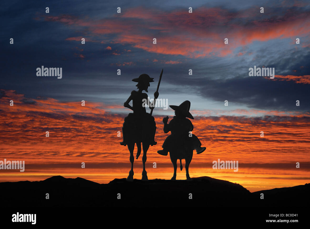 Silhouette de Don Quichotte de la Manche sur son cheval Rocinante ...