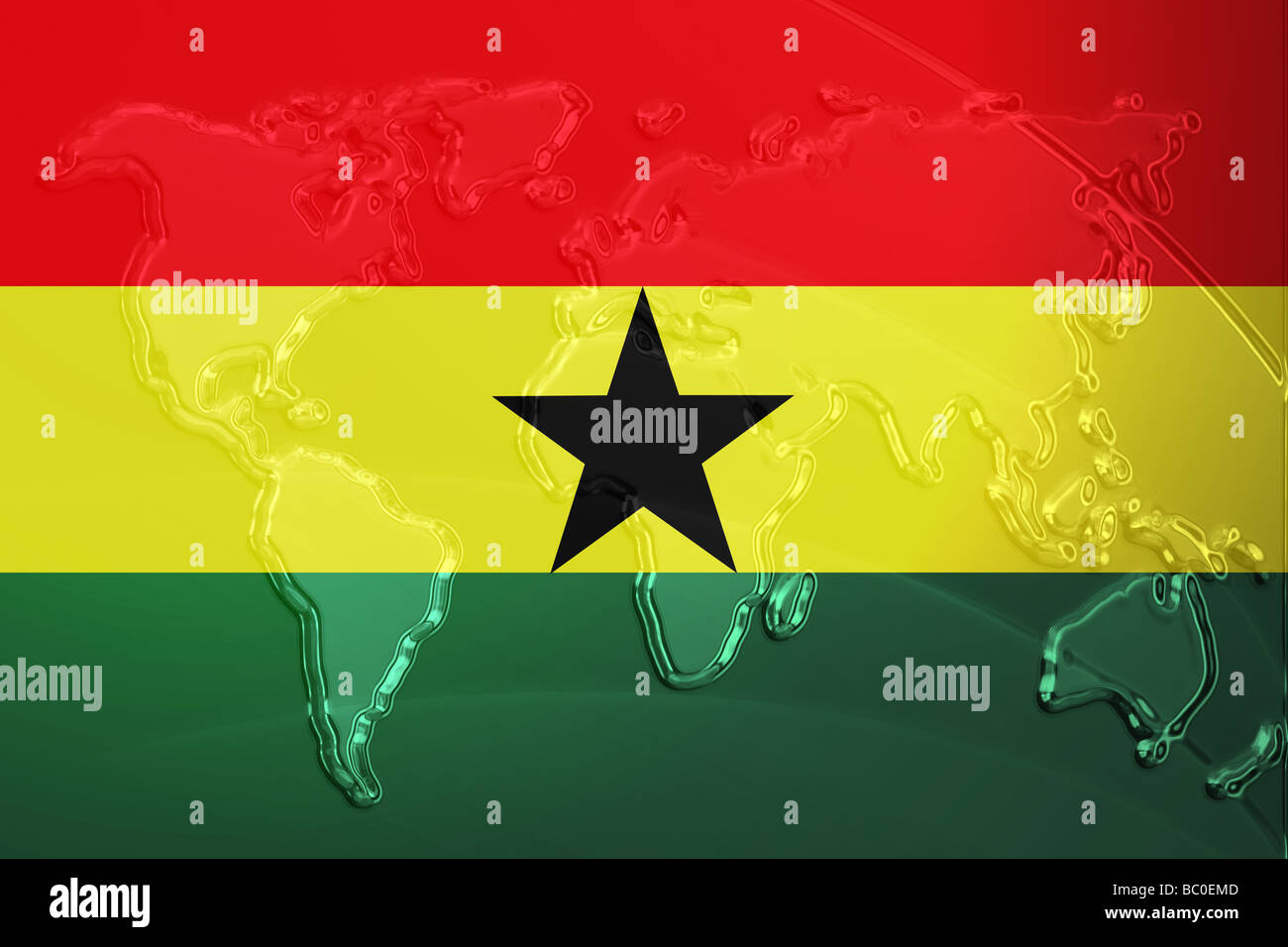 Pavillon de l'Ghana national pays illustration symbole avec carte du ...