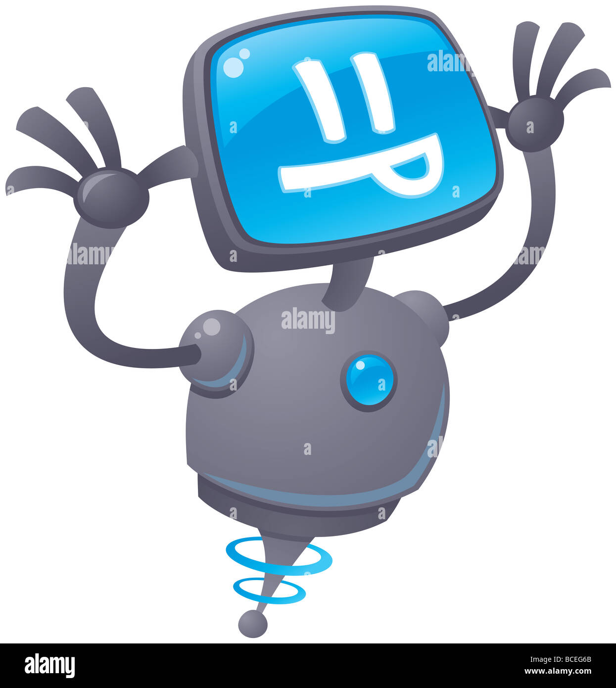 Cartoon Vector illustration d'un bête robot avec un écran d'ordinateur ...