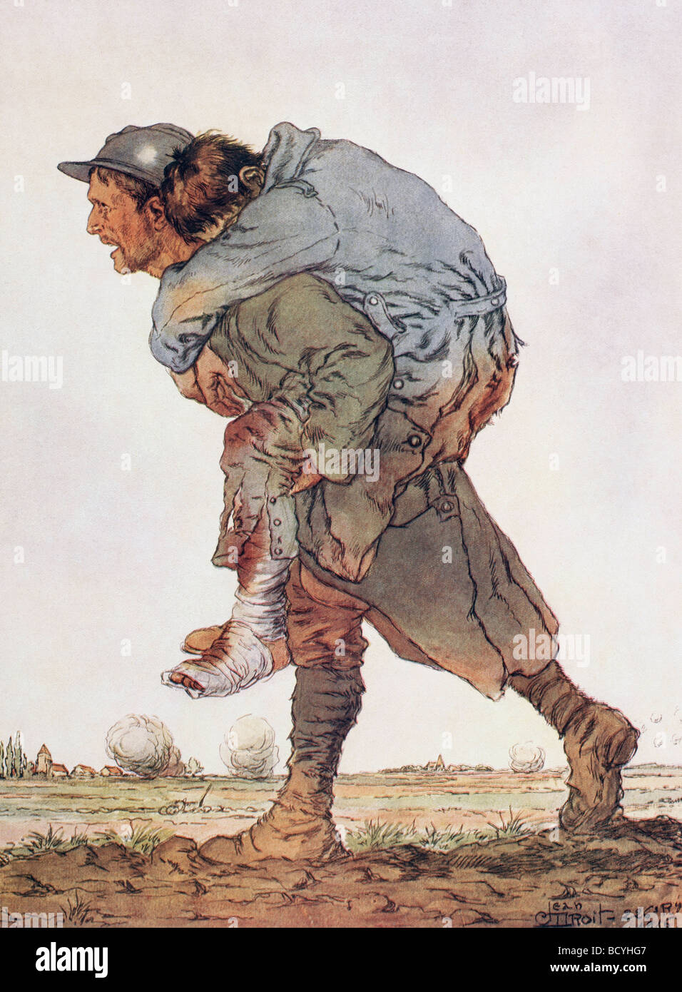 Fraternité. Un soldat porte un camarade blessé sur son dos de la scène ... Fraternité. Un soldat porte un camarade blessé sur son dos de la scène ...