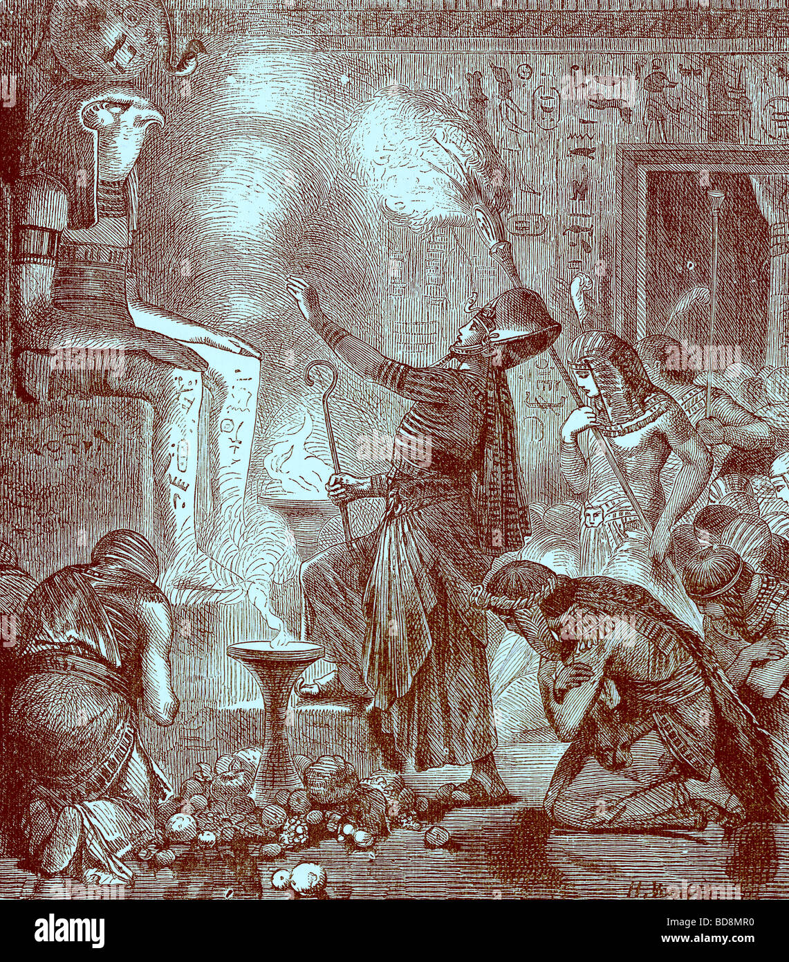 Roi égyptien Prosterné dans un temple Illustration de l'histoire ...