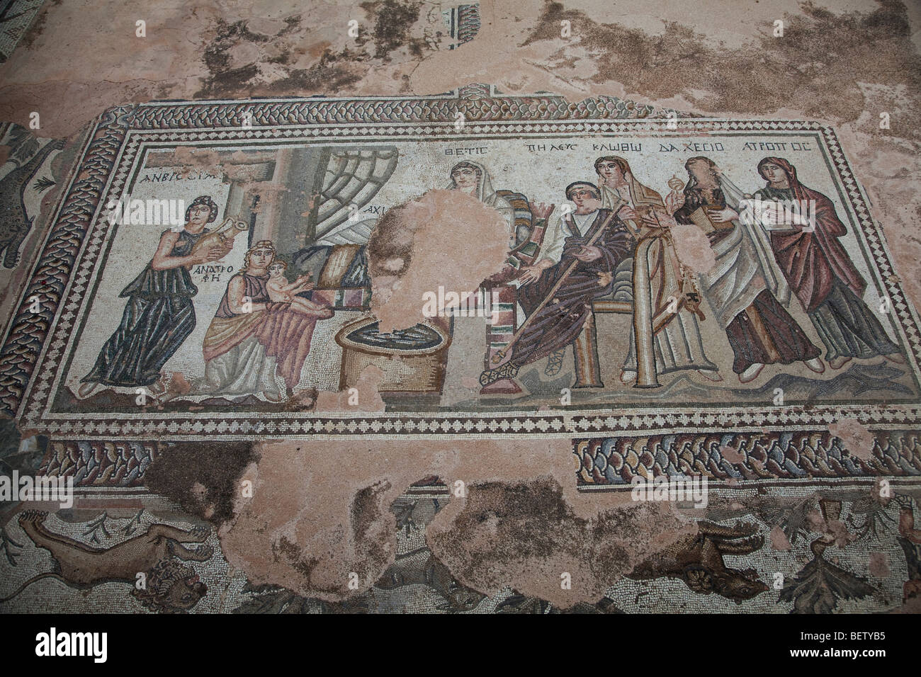 La mosaïque d'achille romain dans la villa de Thésée à Kato Pafos à ...