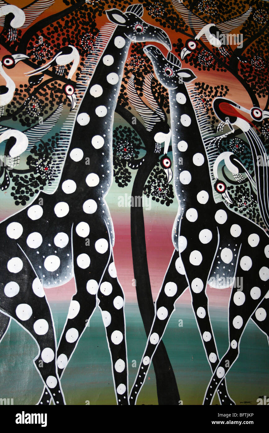Tinga Tinga traditionnel Peinture d'Girafe prises à Karatu, Tanzanie ...
