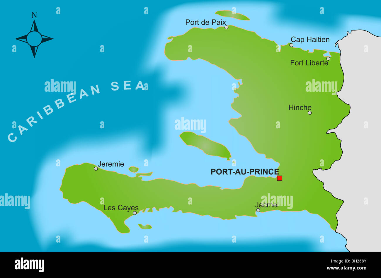 Une carte stylisée d'Haïti montrant différentes grandes villes Photo ...