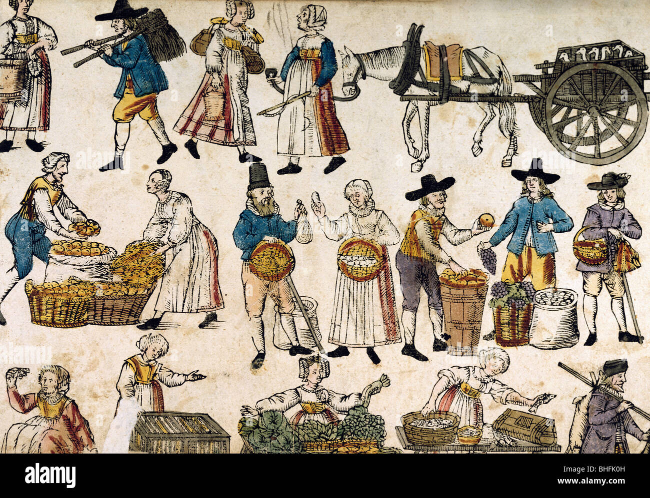 Commerce, marchés, marché avec les marchands et les marchandises ...