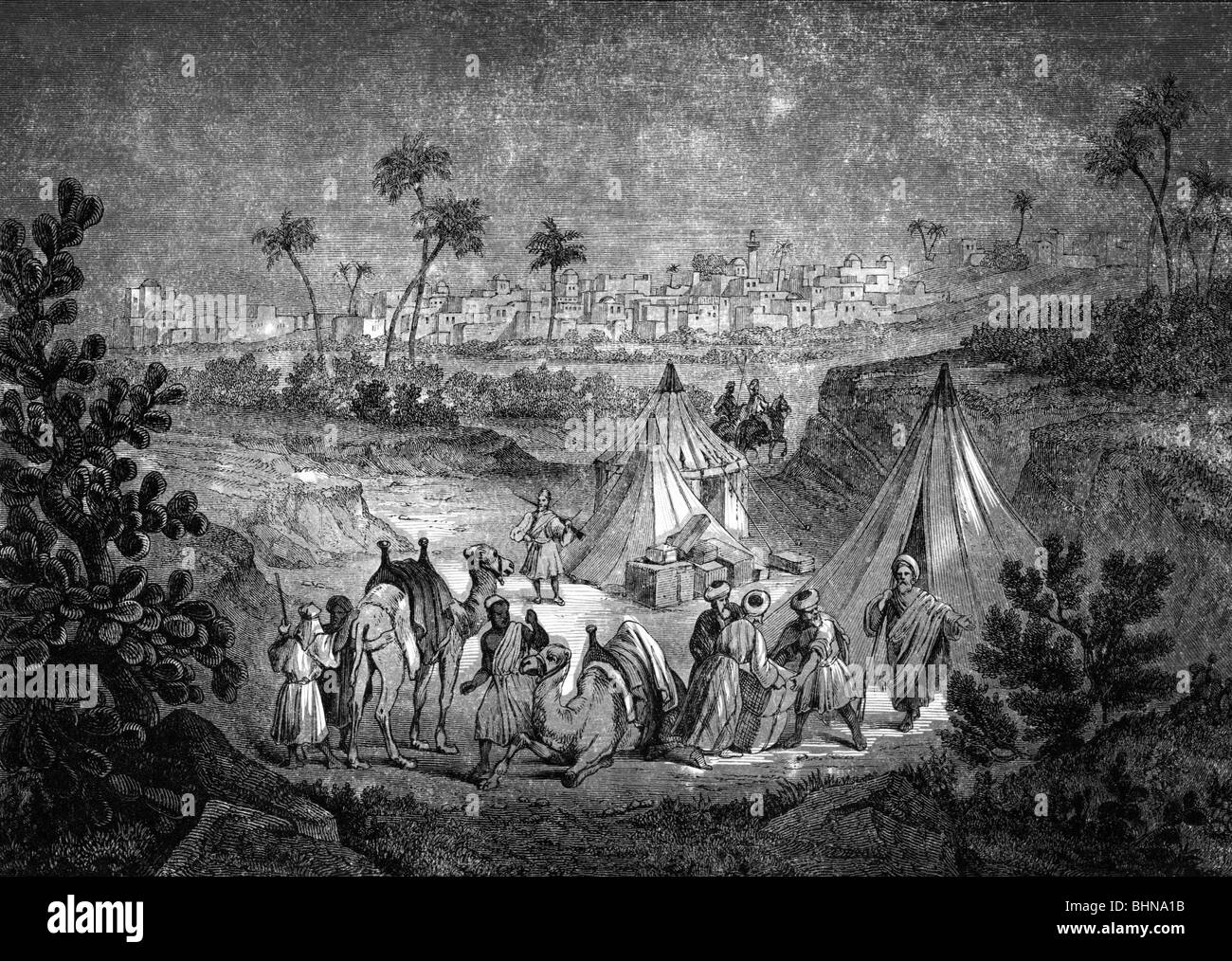 Desert night camp Banque d'images noir et blanc - Alamy