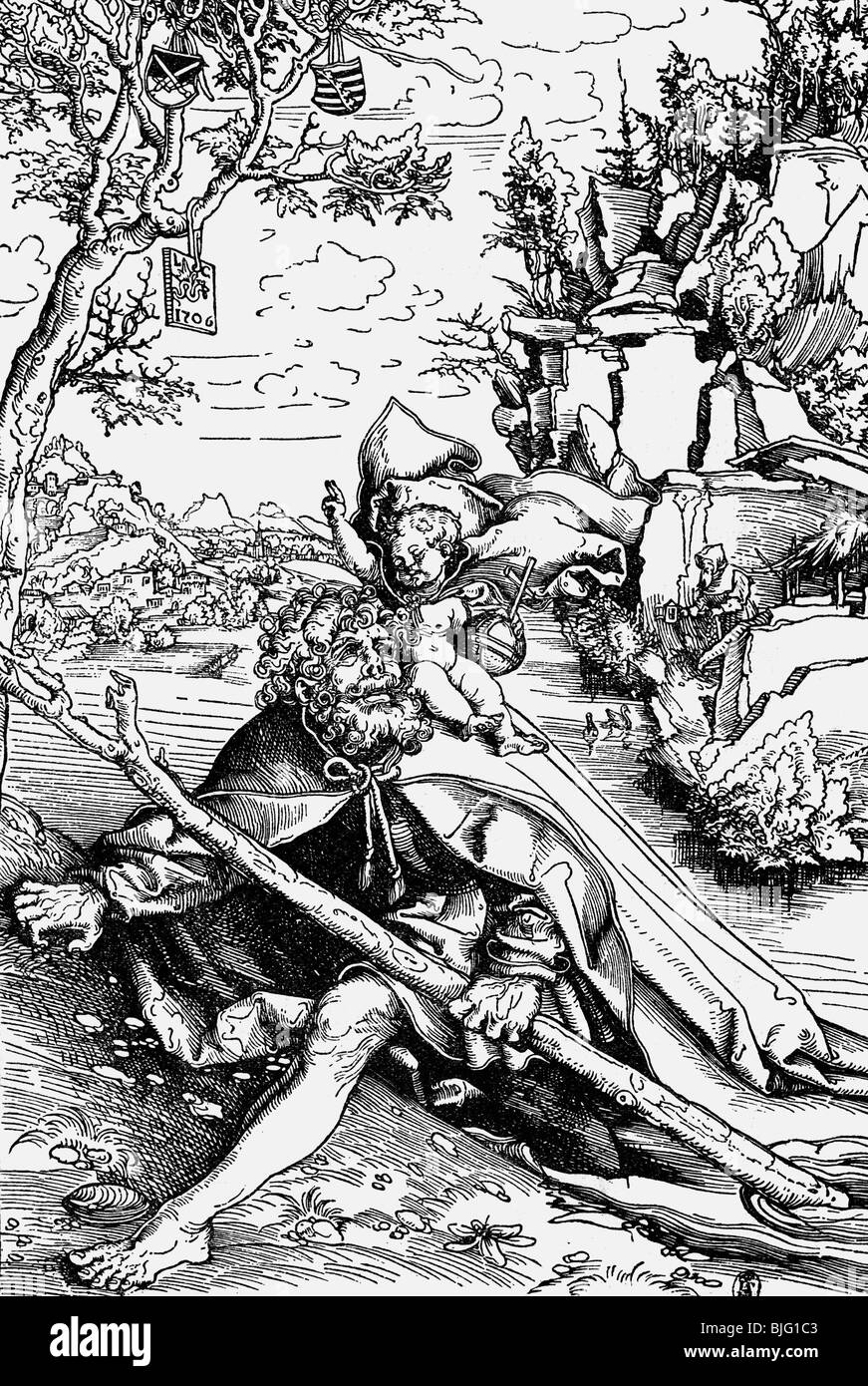 Saint christophe portant Banque d'images noir et blanc - Alamy