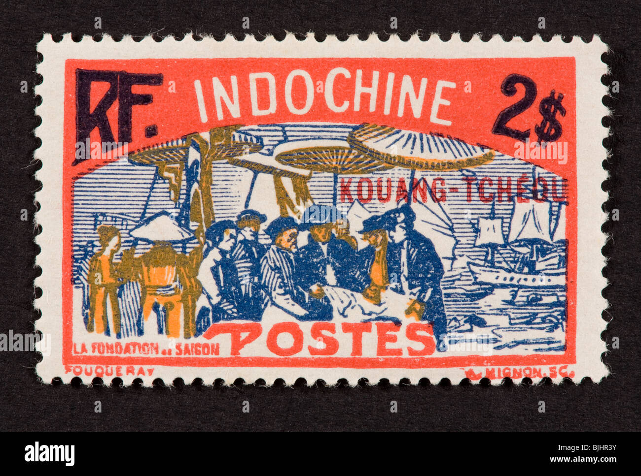 Timbre-poste de l'Indo-chine surimprimées pour utilisation dans ...