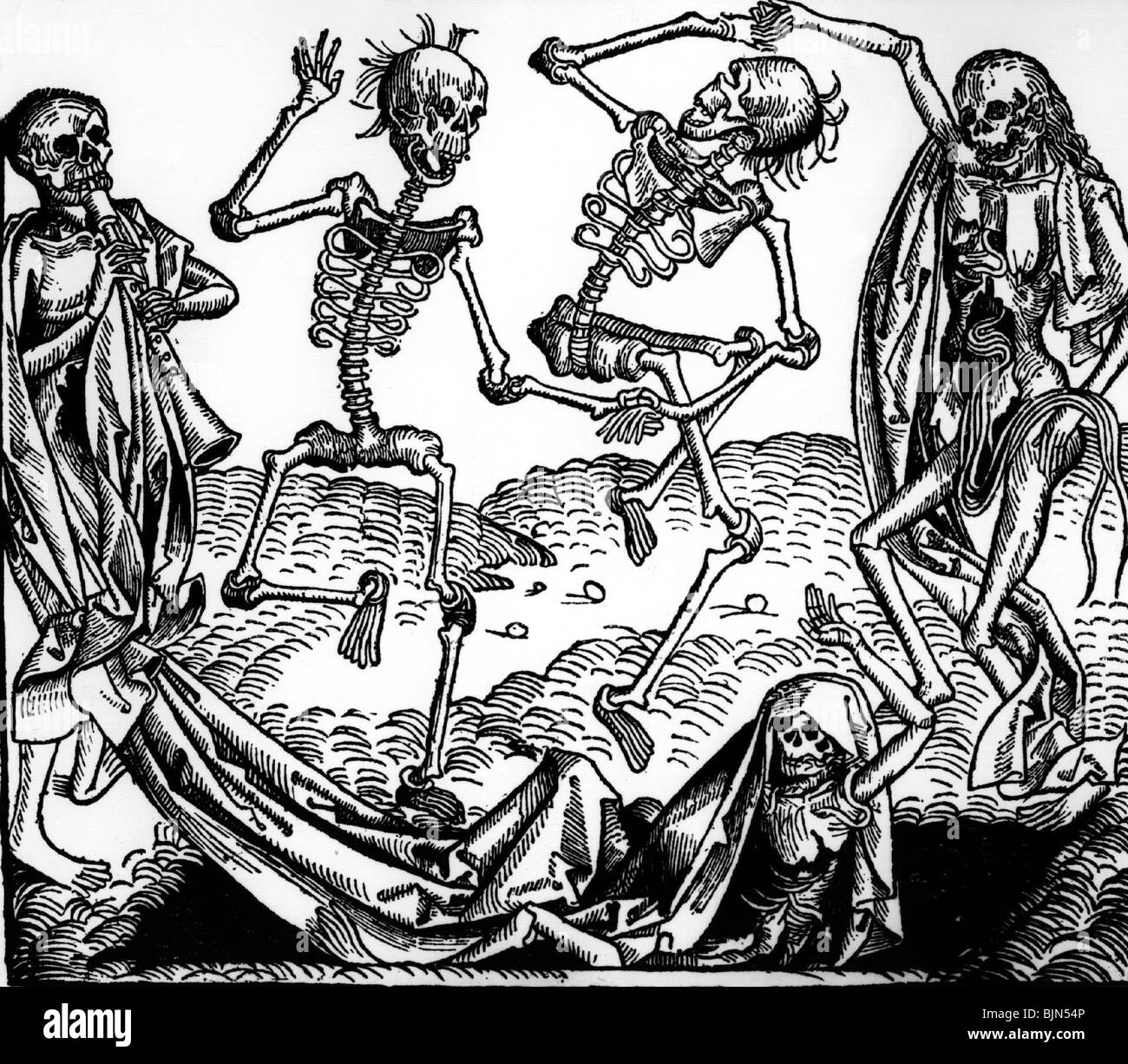 La mort, Danse Macabre, gravure sur bois par Wohlgemuth du 'Nuremberg ...