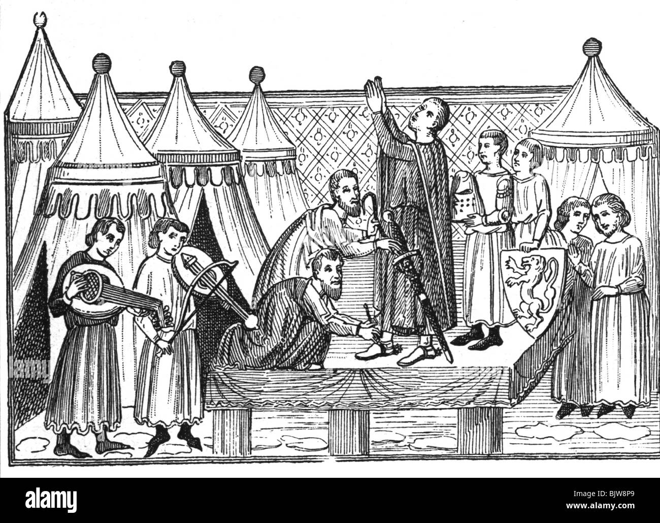 Moyen âge, croisades, ordnance d'un chevalier, 13ème siècle, gravure en ...