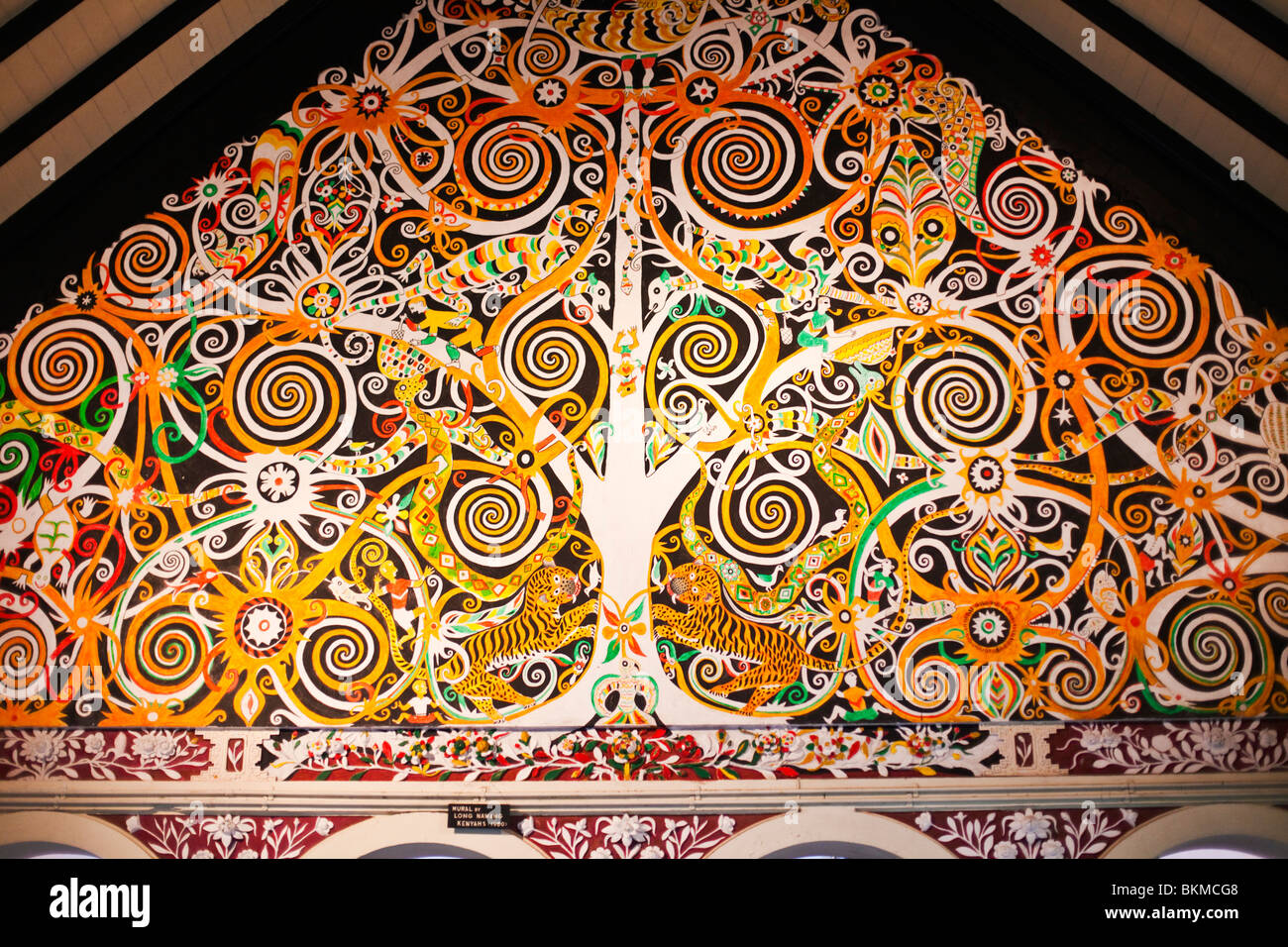 Dayak Kenyah murale dans le musée de Sarawak. Kuching, Sarawak, Bornéo ...