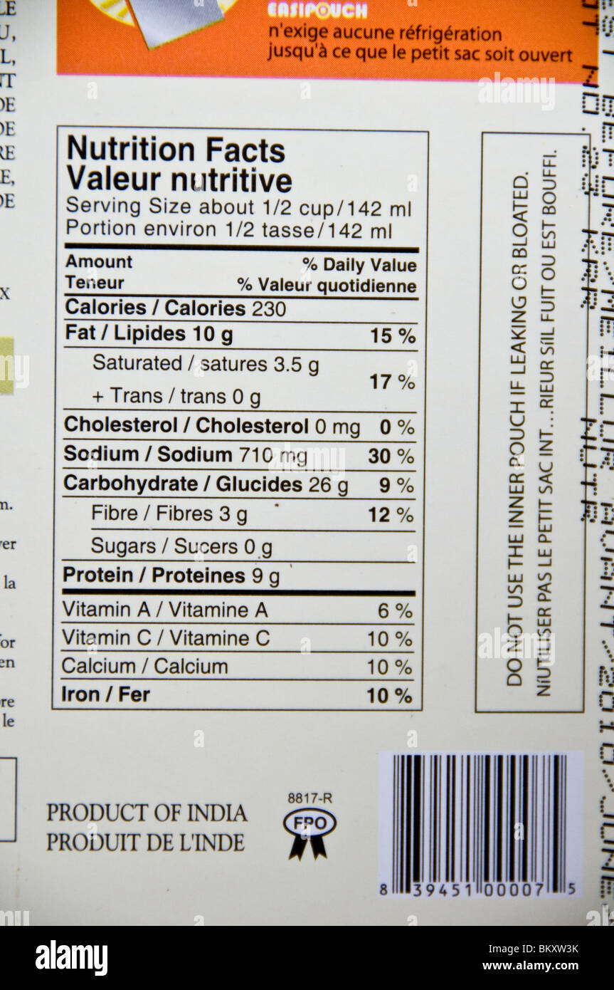 étiquettes des aliments nutrition Banque de photographies et d’images à ...