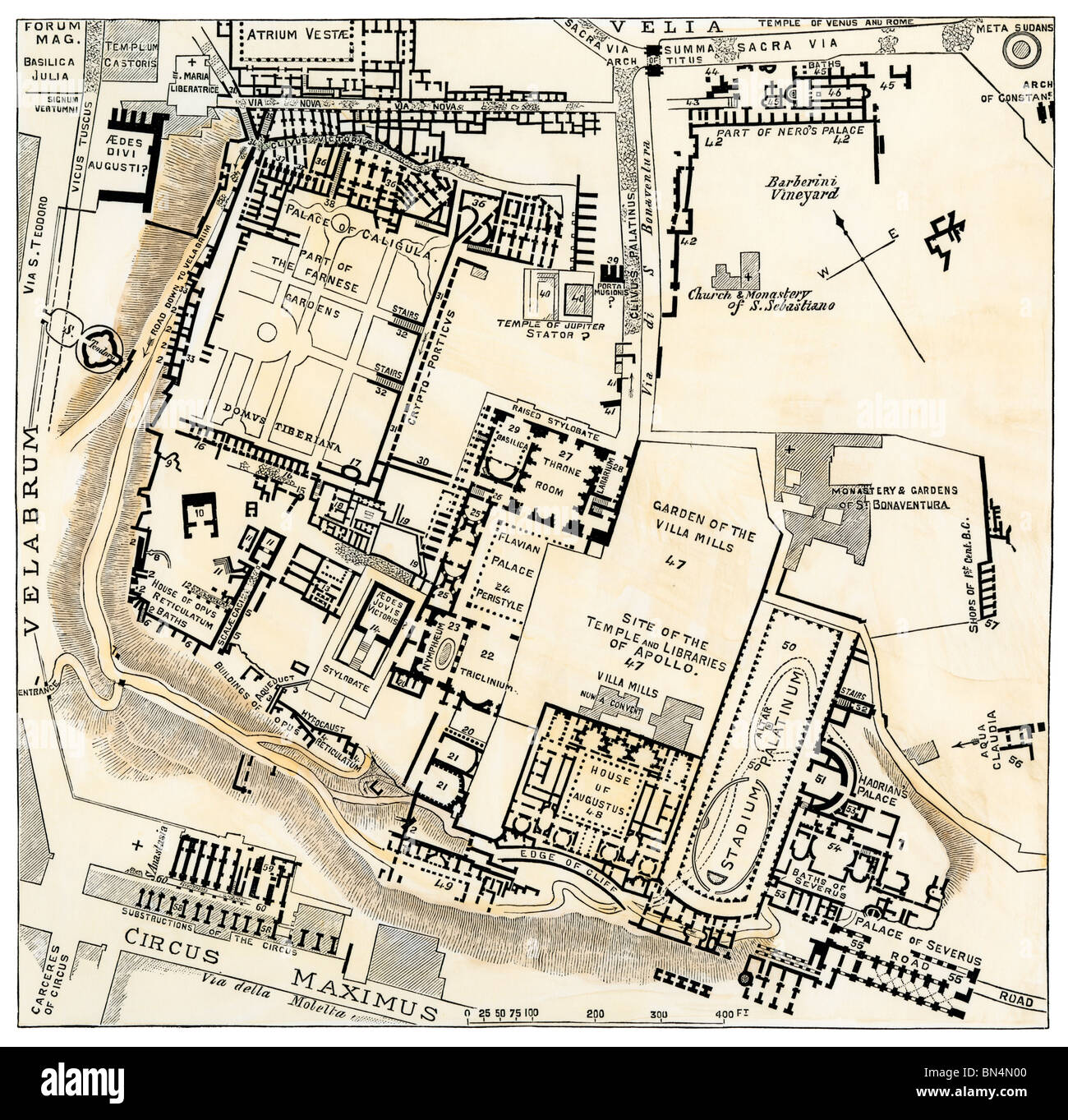 Plan de Colline du Palatin, centre-ville de la Rome antique ...