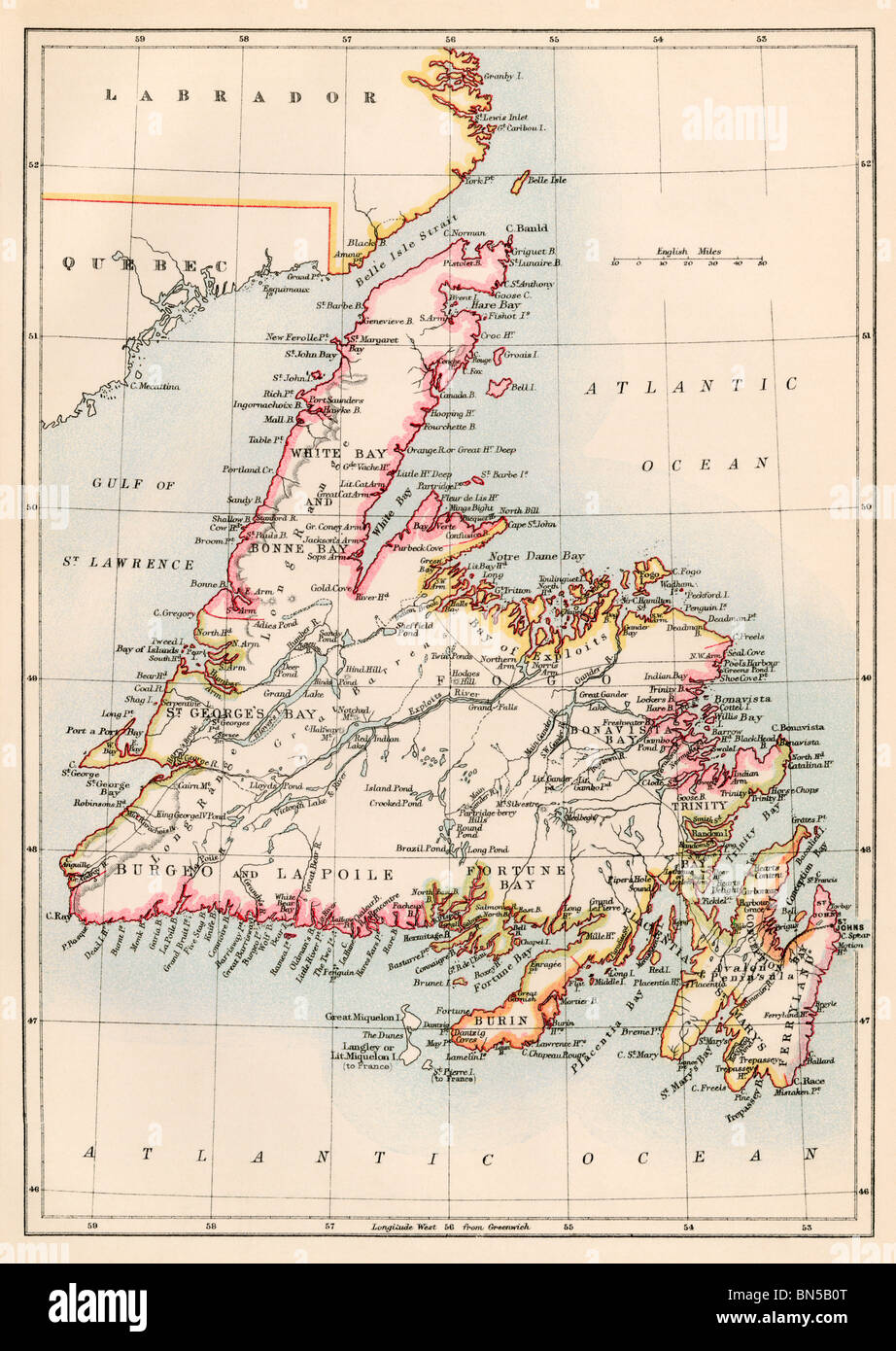 Carte vintage de terre neuve Banque de photographies et d’images à ...