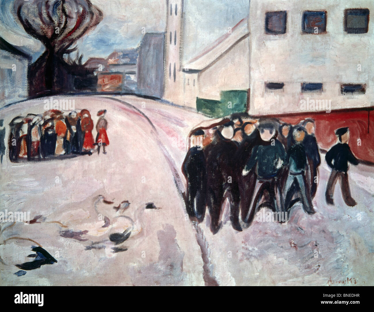 Village-rue avec maison en feu d'Edvard Munch, huile sur toile, 1903 ...