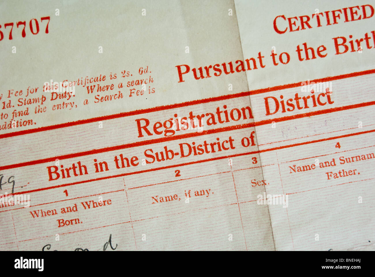 Birth certificate Banque de photographies et d’images à haute résolution - Alamy