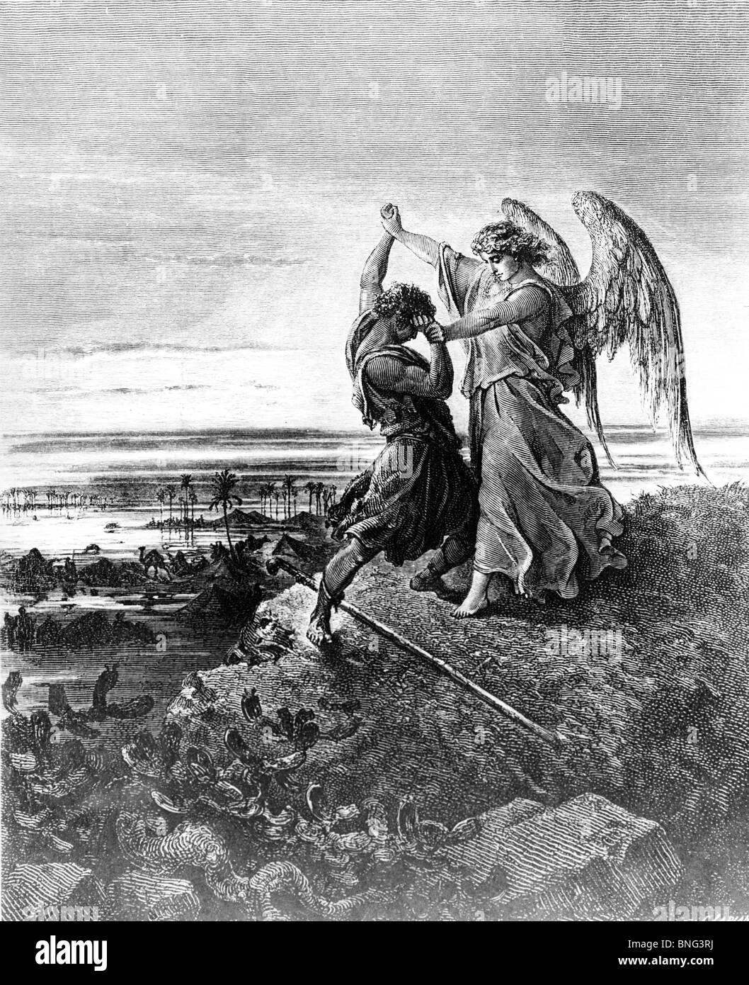Jacob lutte avec l'Ange par Gustave Dore, 1832-1883 Photo Stock - Alamy