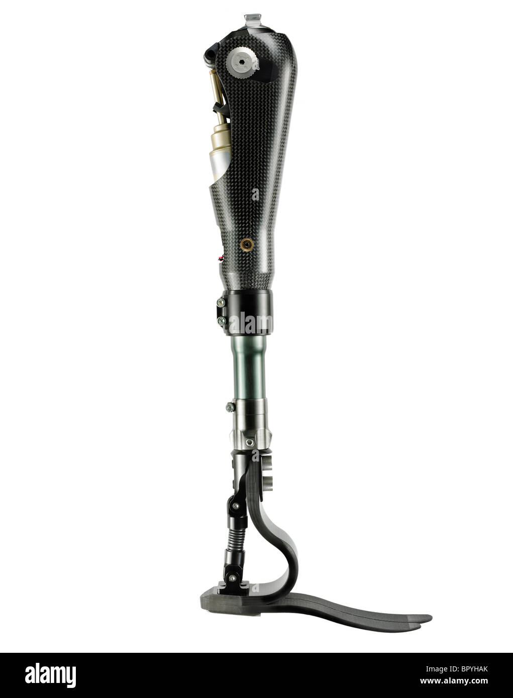 Une vue de côté de la prothèse de la jambe sur un fond blanc Photo ...