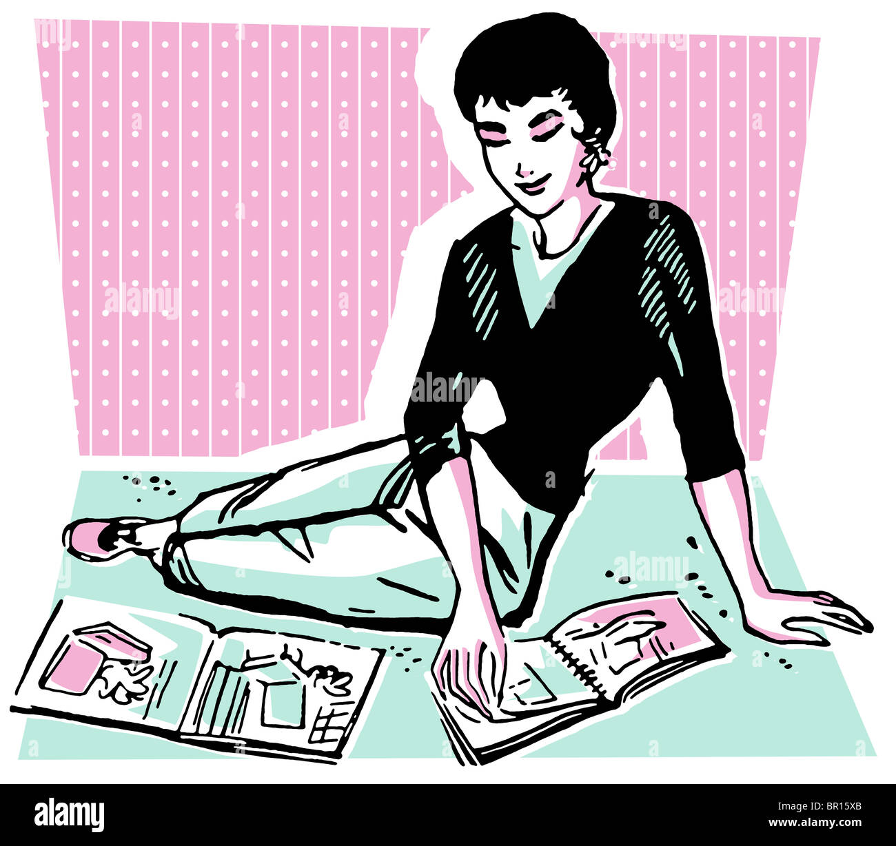 Une image d'une femme vintage à feuilleter les magazines Photo Stock ...