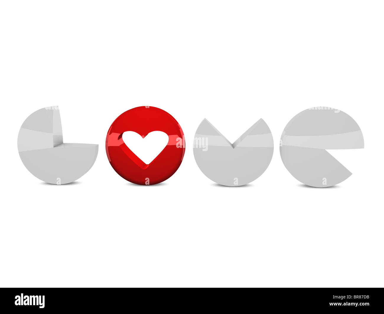 3D render concept, texte d'amour forme arrondie, isolé sur fond blanc ...