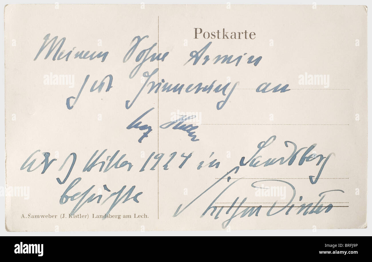 Artur Dinter - un rare, autographe précoce d'Hitler sur une carte ...