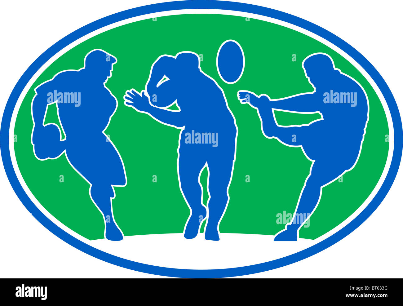 Illustration de silhouette de rugby player tournant passant parant et ...