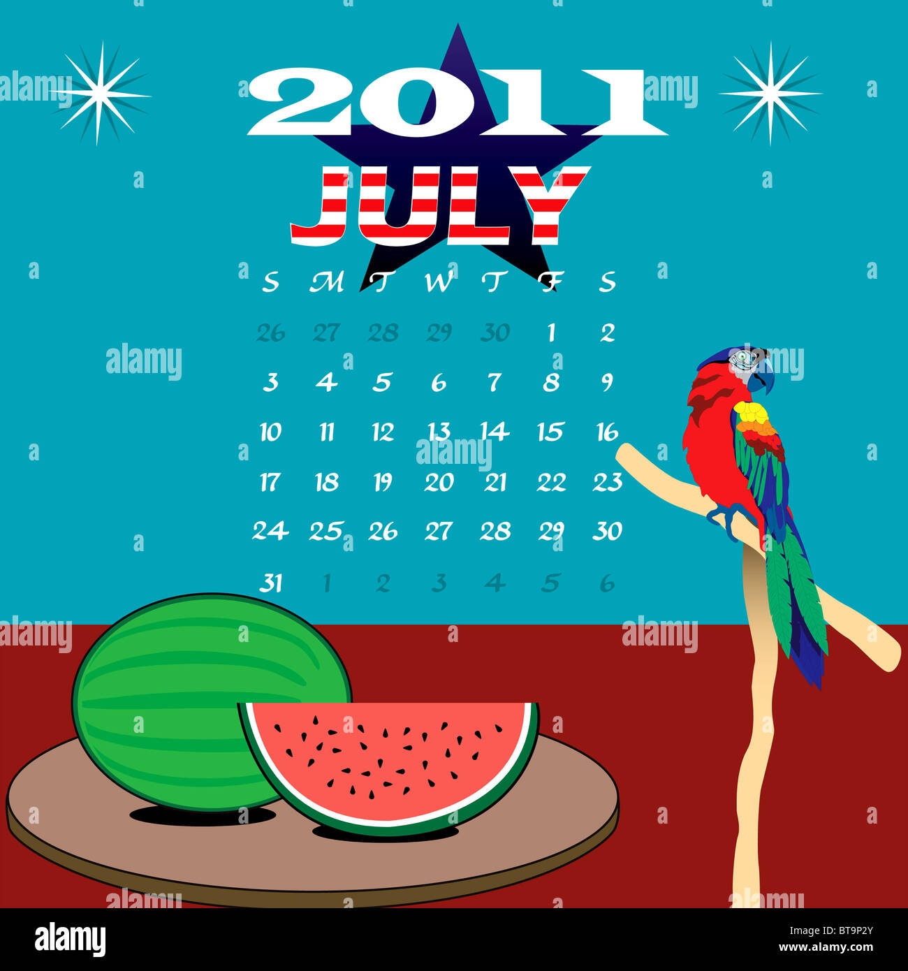 Vector Illustration de calendrier 2011 pour l'été et quatrième de ...