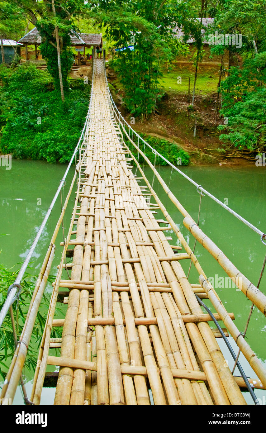 Pont de bambou au-dessus de la fleuve tropical Photo Stock - Alamy