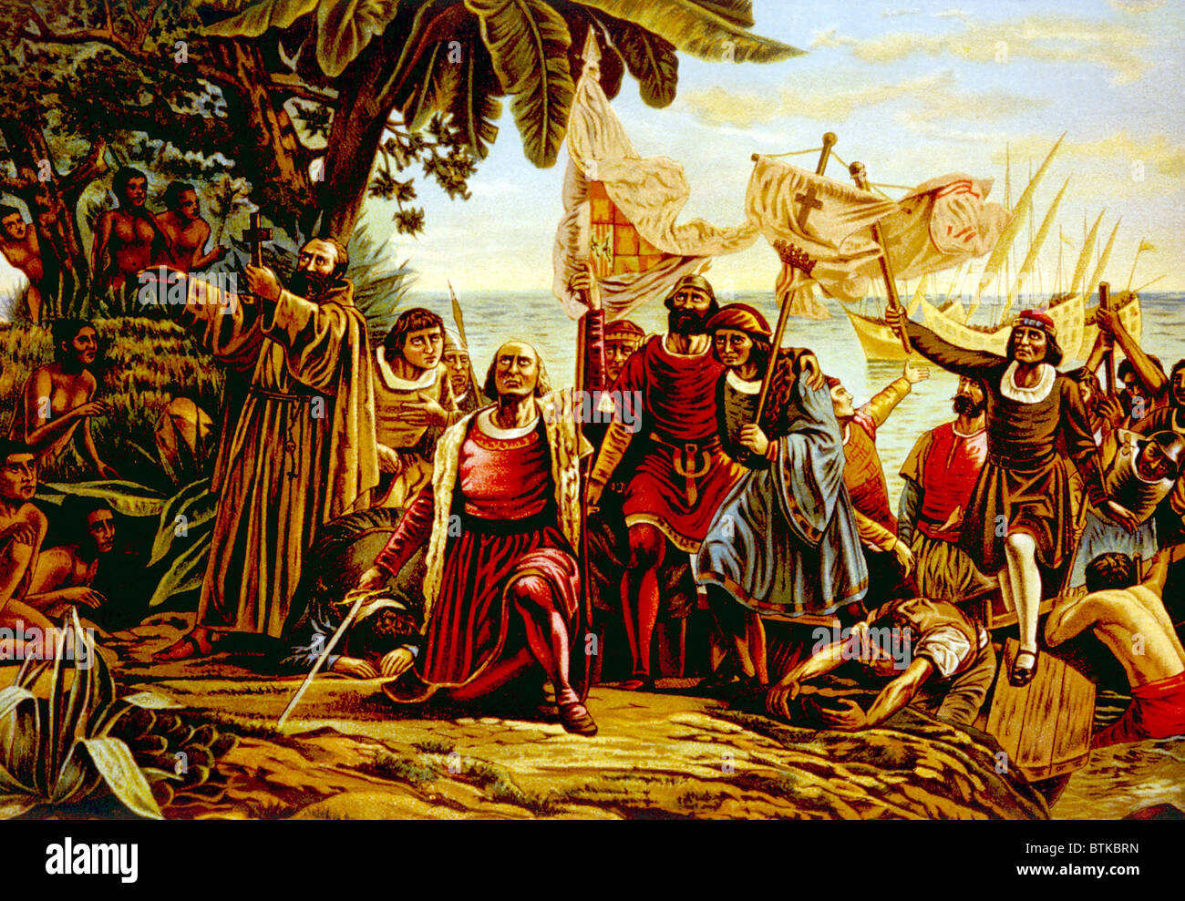 Débarquement de Christophe Colomb sur l'île d'Guanahane (San Salvador ...