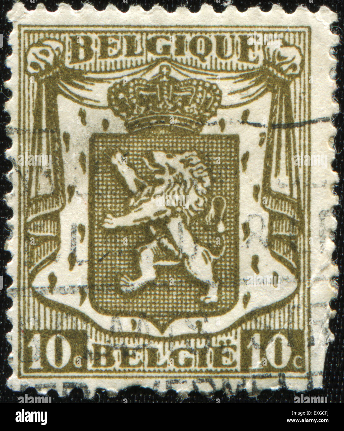 Belgique - circa 1912 : timbre imprimé en Belgique montre armoiries ...