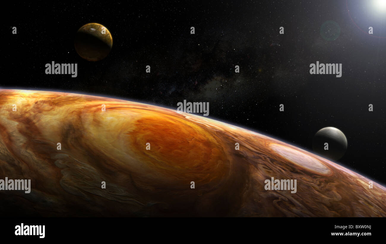 Jupiters grande tache rouge et io Banque de photographies et d’images à ...