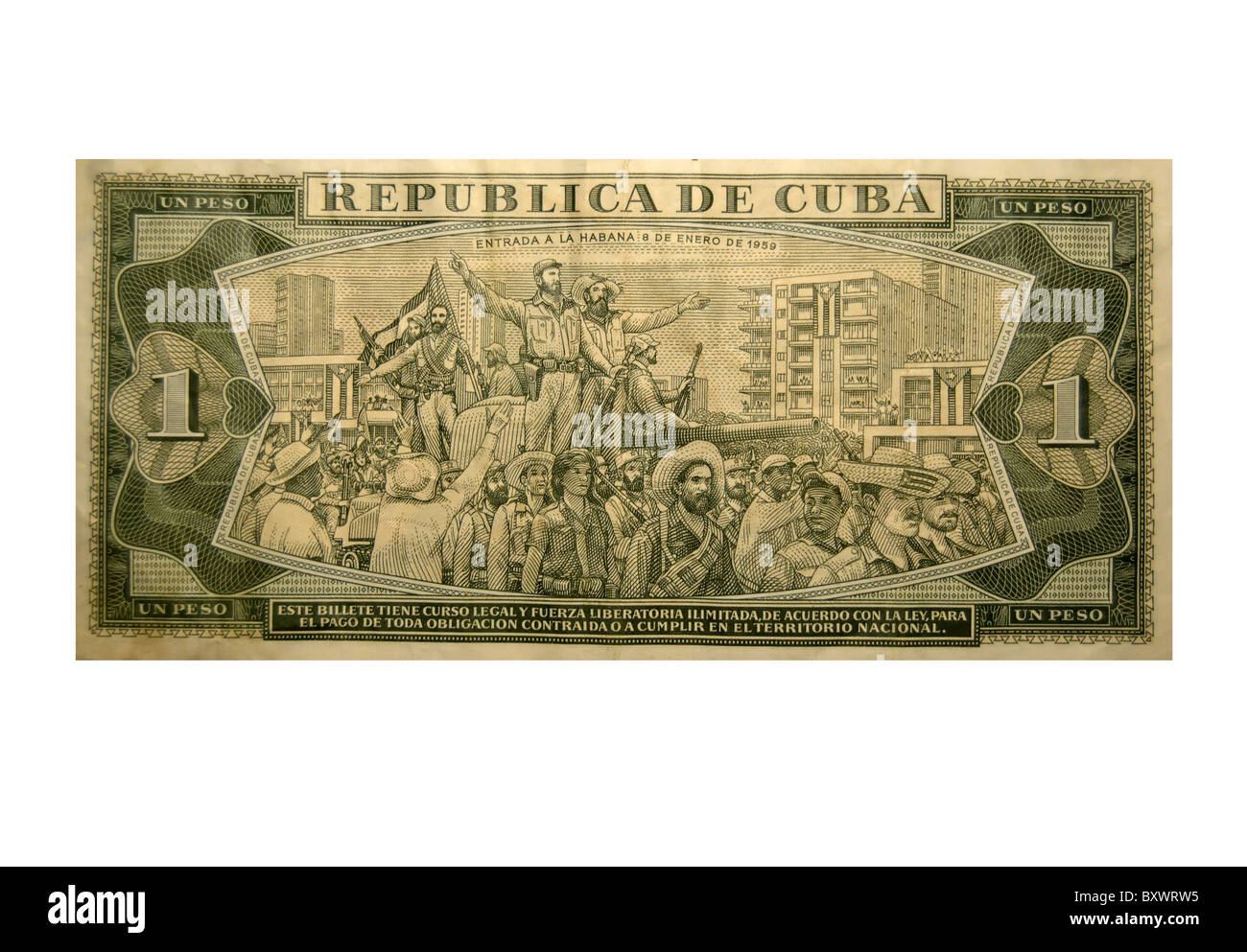 Arrière d'un billet de 1 peso cubain de 1979, illustrant l'arrivée de ...