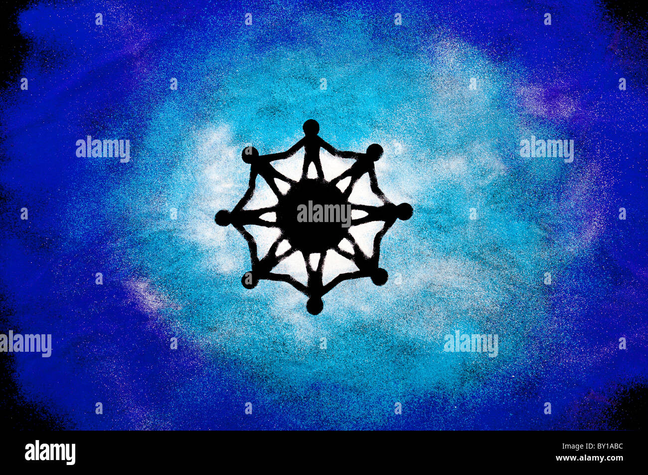 Un symbole d'unité mondiale faite avec un pochoir et poudre de couleur ...