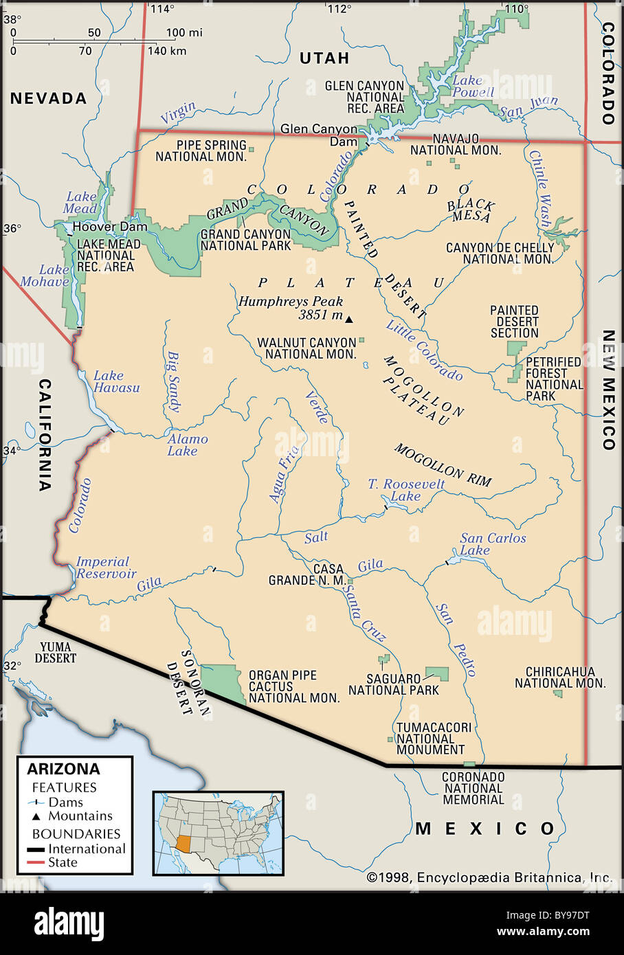 Carte physique de l'arizona Banque de photographies et d’images à haute ...