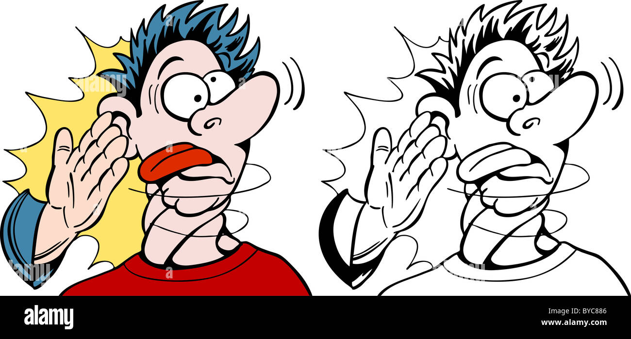 Cartoon image d'un homme être giflé silly - couleur et noir / blanc ...