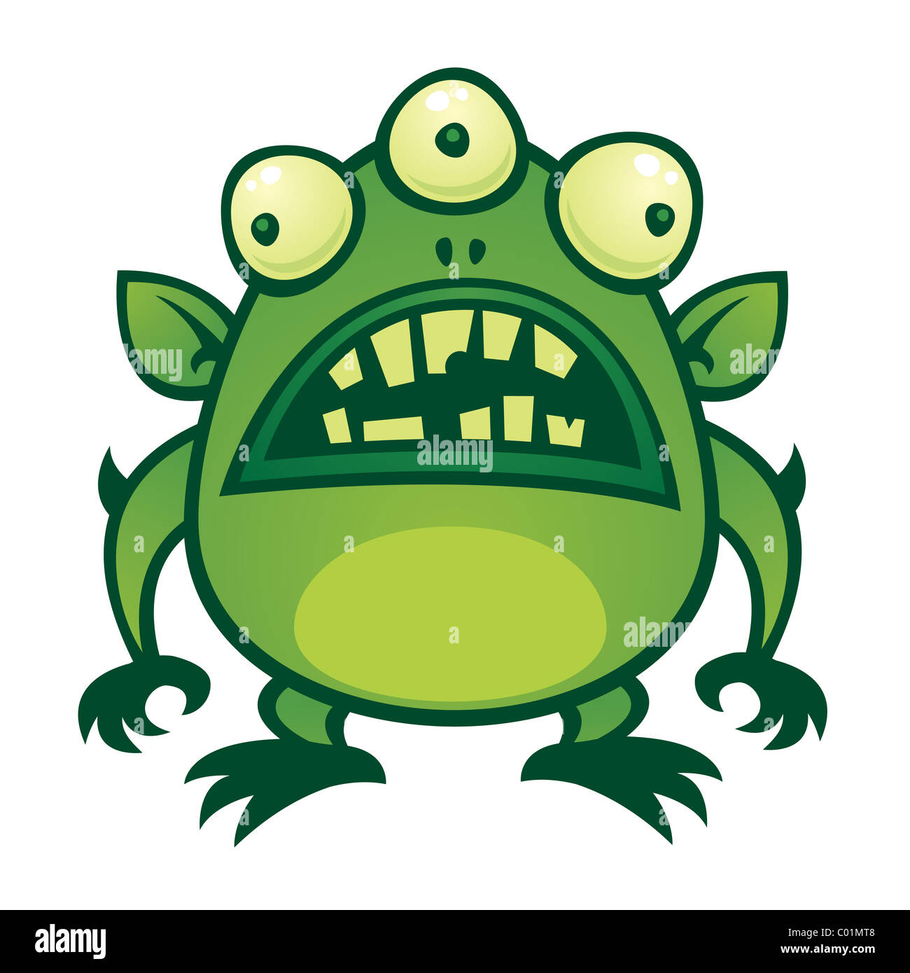 Cartoon Vector illustration d'un vilain monstre alien vert aux trois ...