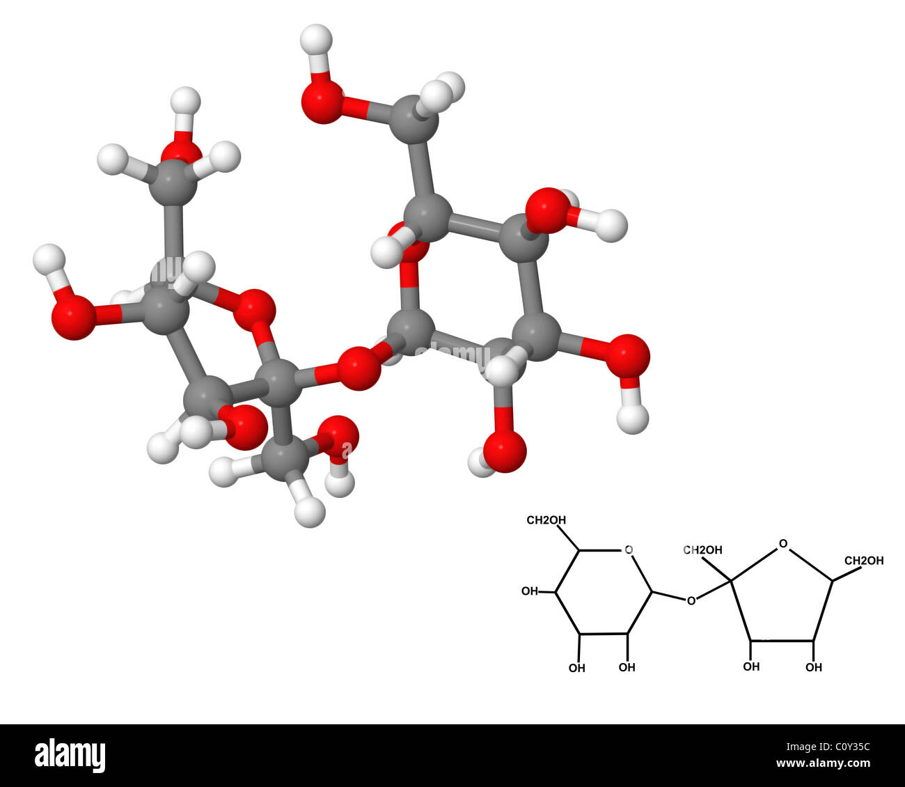 Le sucrose (C12H22O11) molécule avec formule chimique isolé sur fond ...