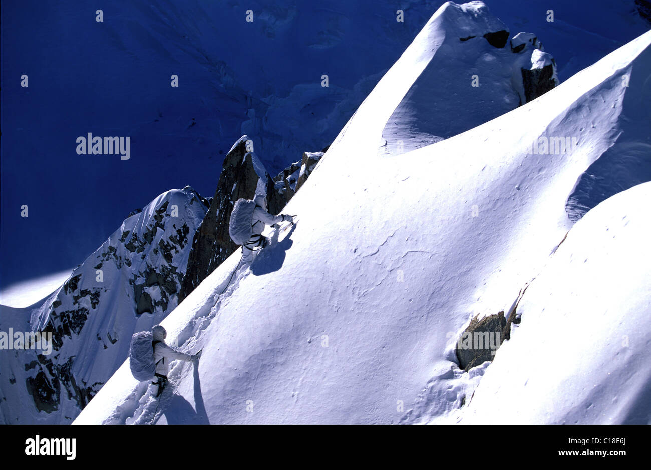 France, Haute Savoie, Massif du Mont-Blanc, Aiguille du Midi, arête des ...