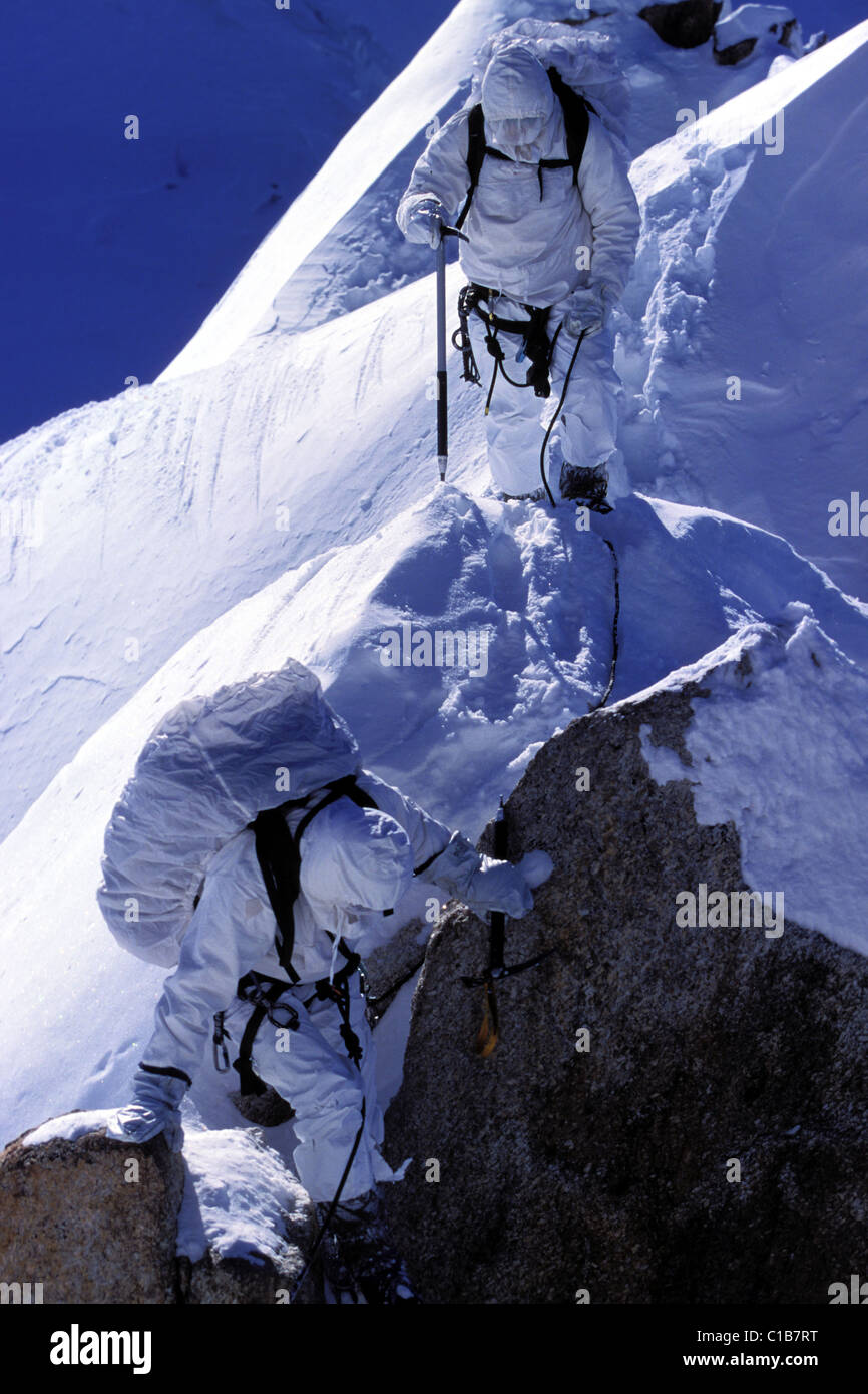 France, Haute Savoie, Massif du Mont-Blanc, Aiguille du Midi, arête des ...