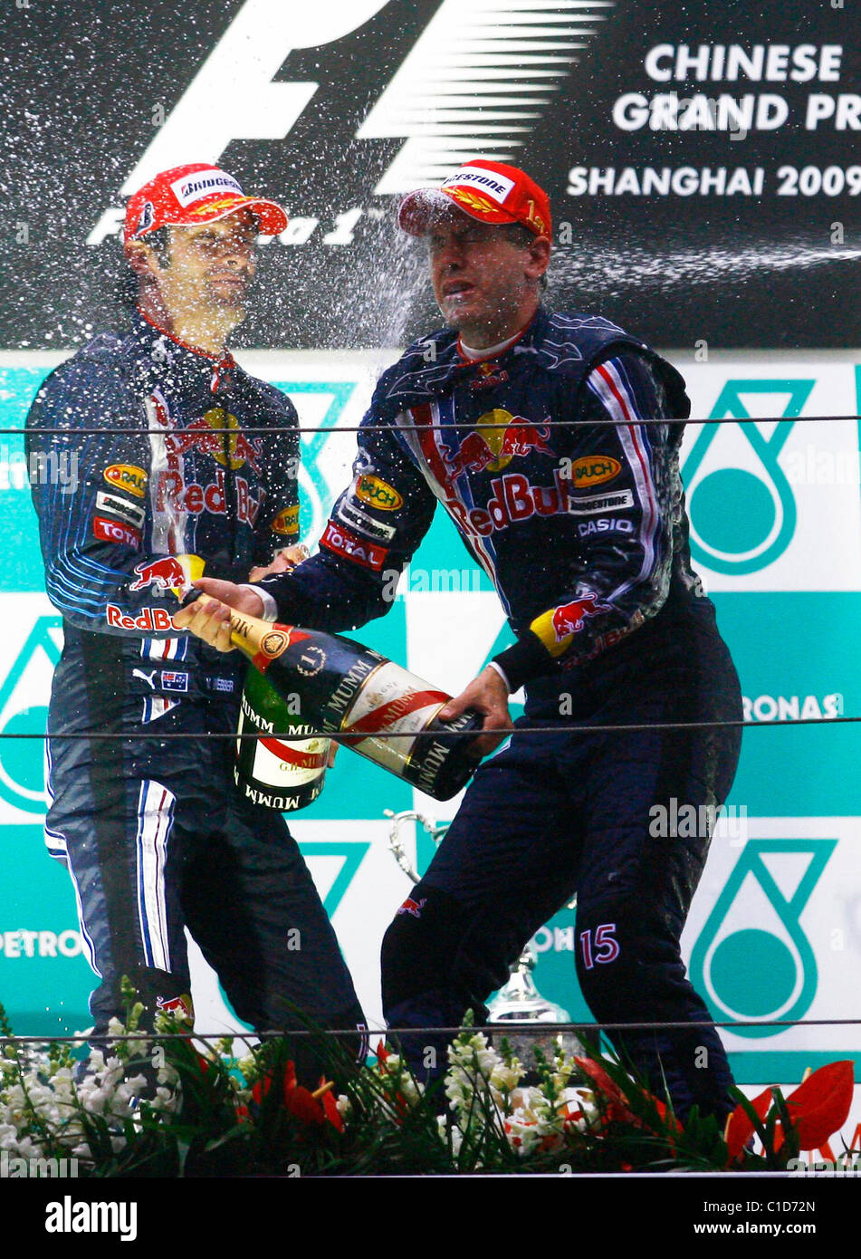 Le vainqueur du podium sebastian vettel Banque de photographies et d ...
