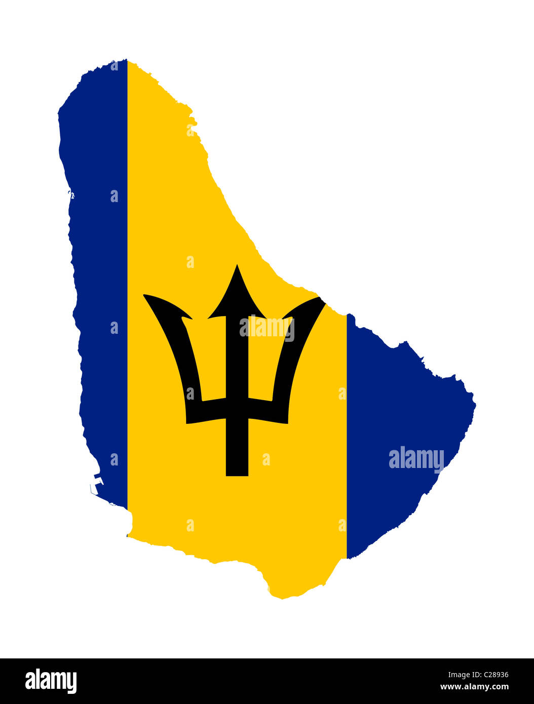 Illustration de la Barbade drapeau sur la carte de pays ; isolé sur fond blanc Photo Stock - Alamy