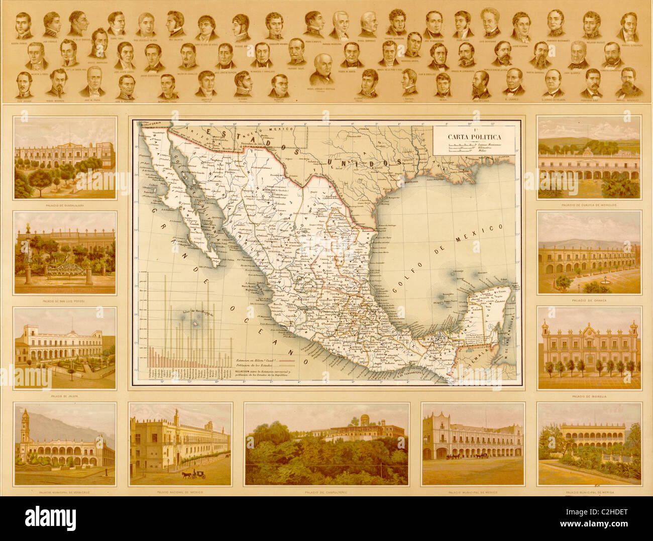 Carte politique du Mexique Photo Stock - Alamy