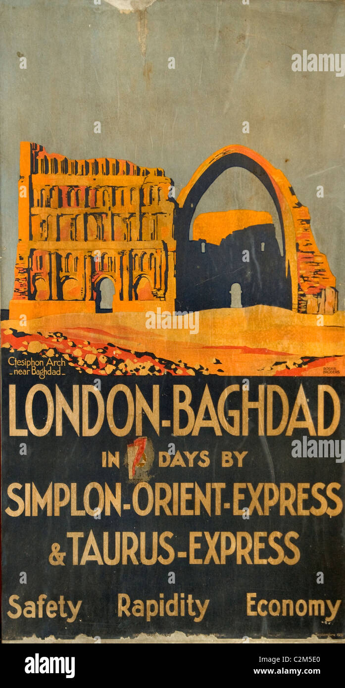 Londres Bagdad Simplon Orient Express train Taurus ancienne affiche ...
