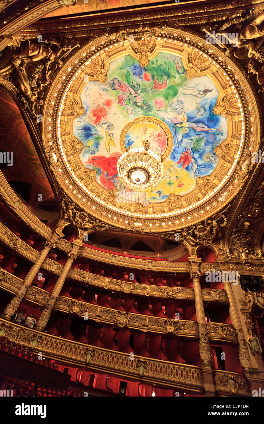 Le plafond de l'auditorium de Marc Chagall à l'Opéra Garnier, Paris ...