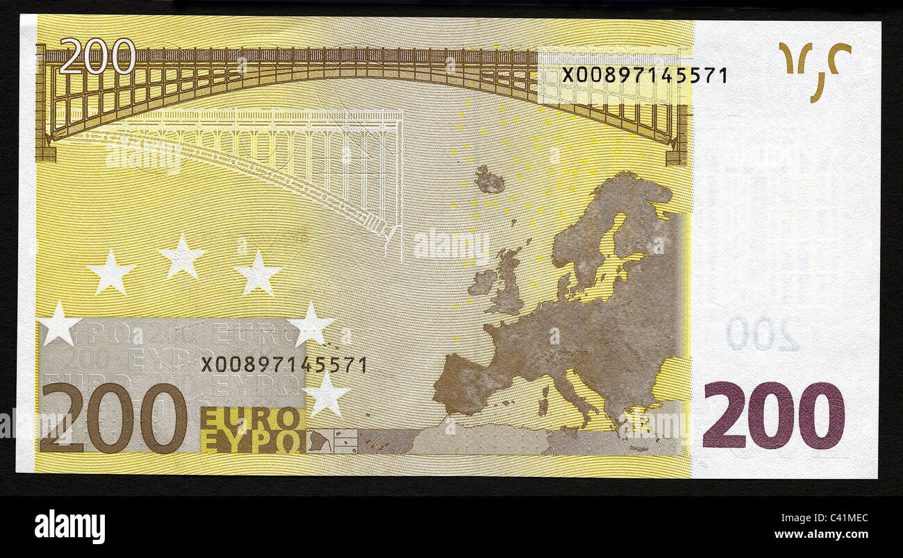 L'argent, des billets, et 200 euros de loi, marche arrière, billet ...
