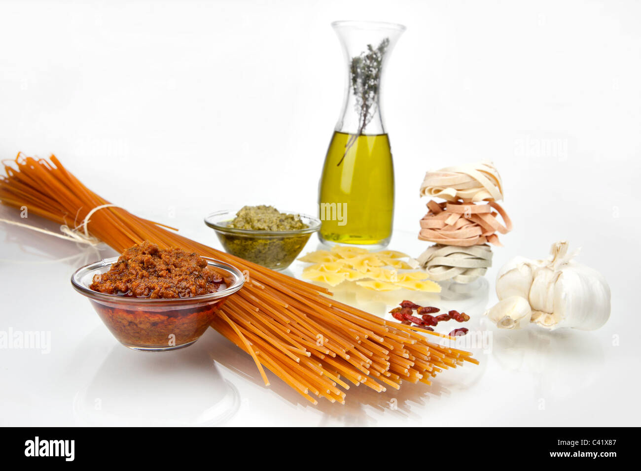 Différentes sortes de pâtes au pesto deux variétés différentes Photo ...