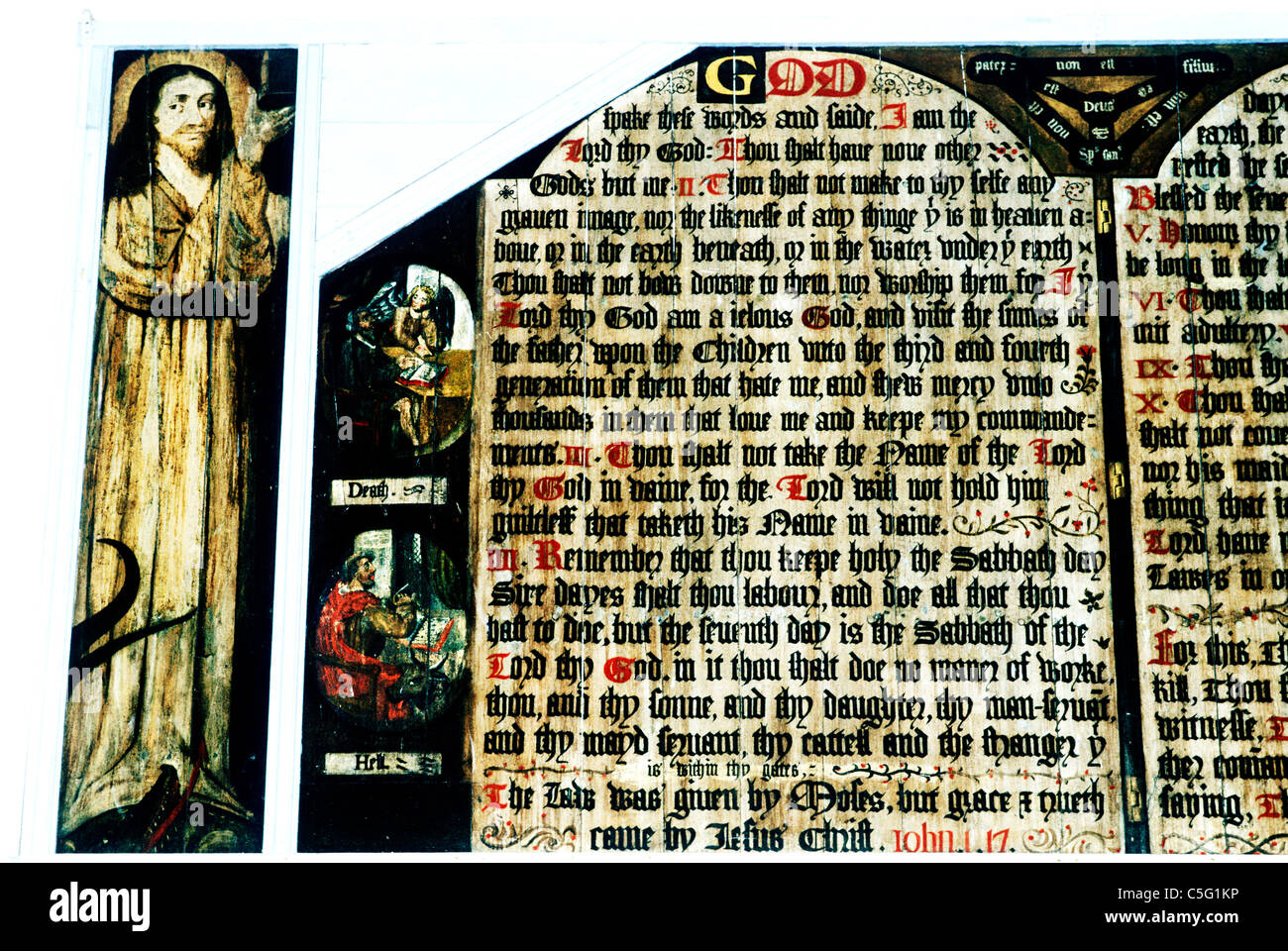 Grand ronflement, Norfolk. 17e siècle Les Dix Commandements 10 Table ...