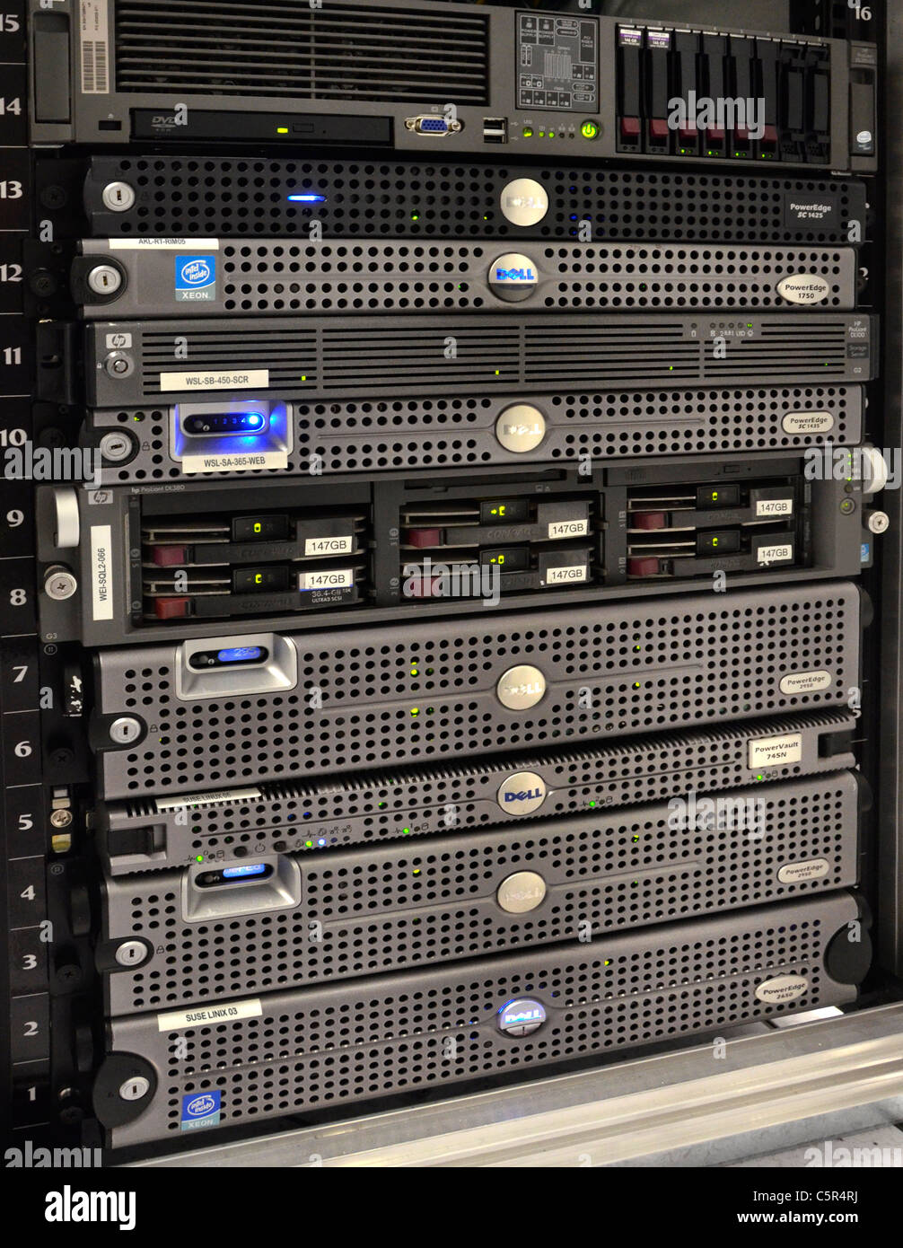 Les serveurs Dell et HP Proliant en rack armoires computer server room ...